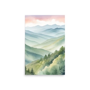 Great Smoky Mountains Painting Sunrise Watercolor Art Print Mountain ...