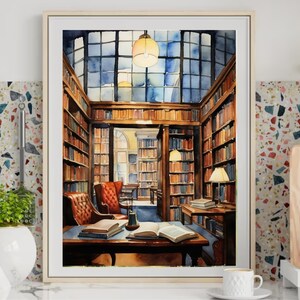 New York City Library Watercolor Art Print: Bookstore Painting - Etsy