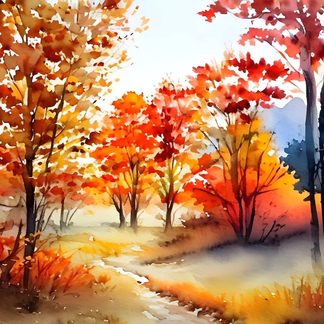 Autumn Landscape Watercolor Painting Fall Tree Print Autumn Forest ...