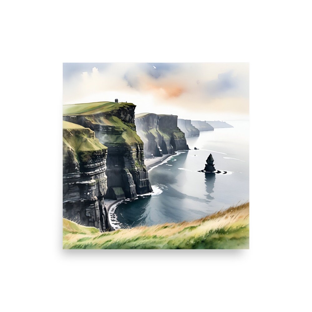 Cliffs of Moher Watercolor Art Print: Ireland Coastal Landscape - Etsy