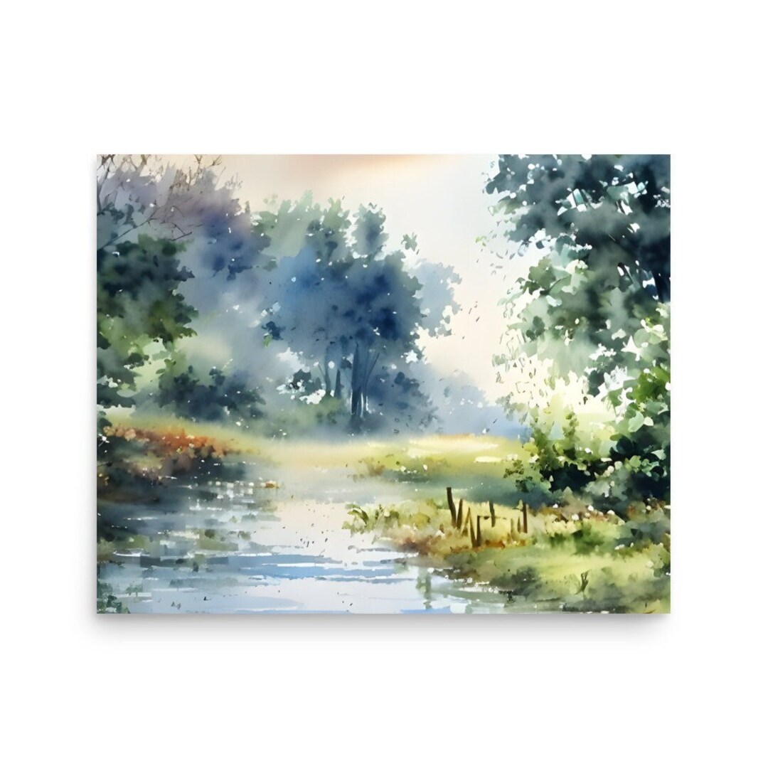 Misty Forest River Watercolor Art Print: Vermont Landscape - Etsy
