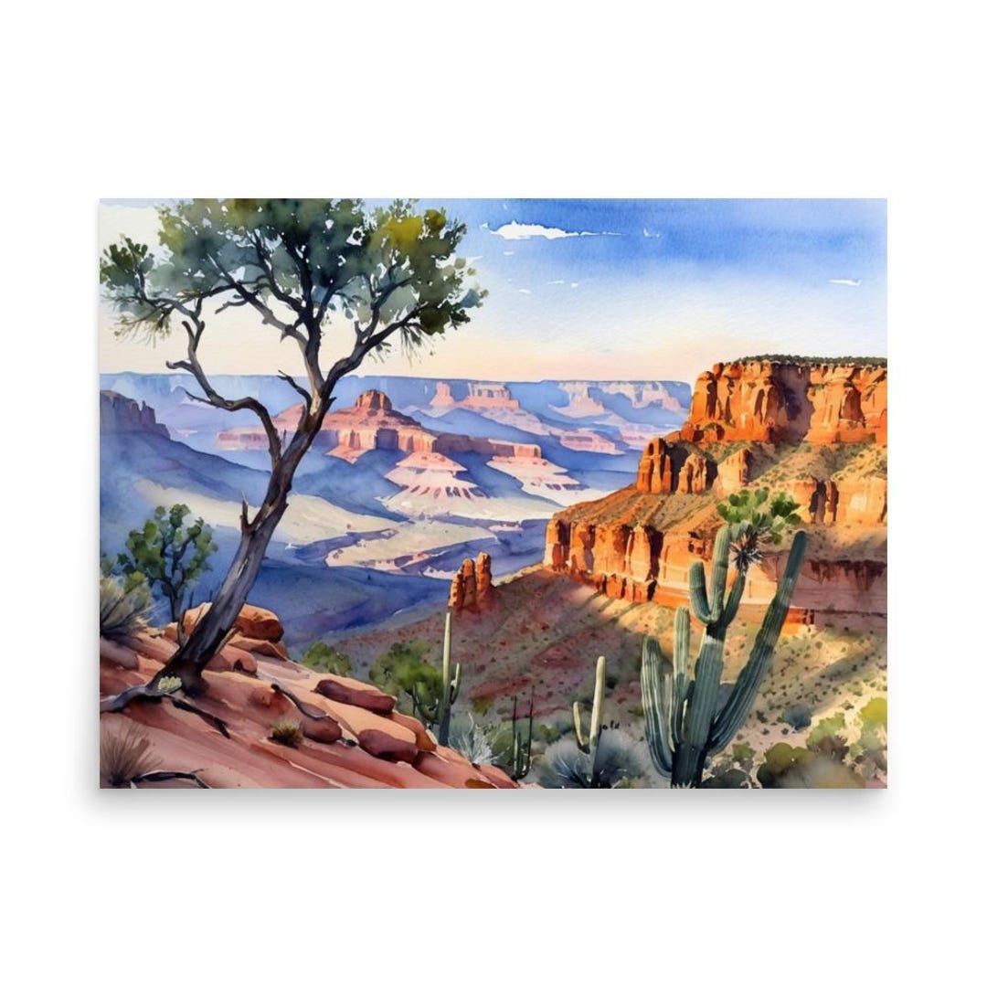 Grand Canyon Art Print: Arizona Mountain Landscape Watercolor - Etsy