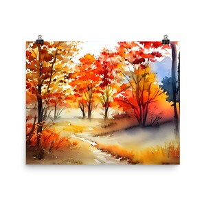 Autumn Landscape Watercolor Painting Fall Tree Print Autumn Forest ...