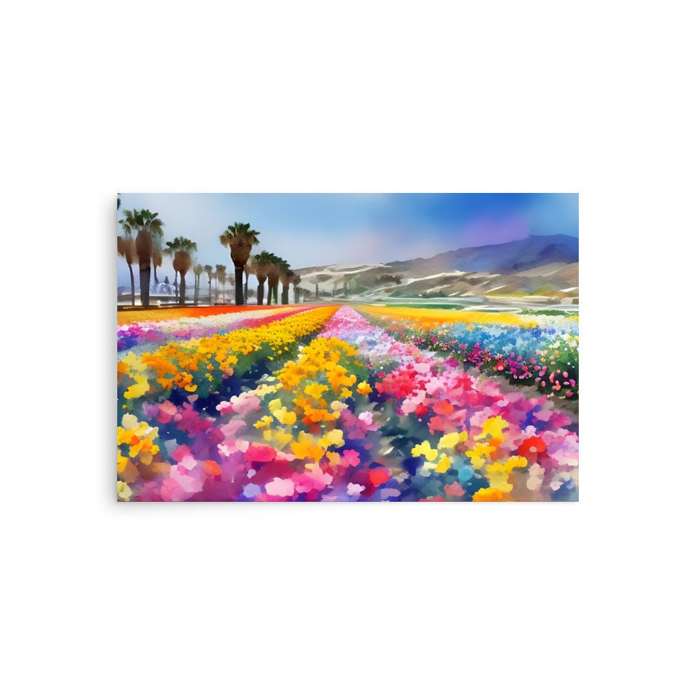 California Painting Carlsbad Flower Fields Watercolor Art Print ...