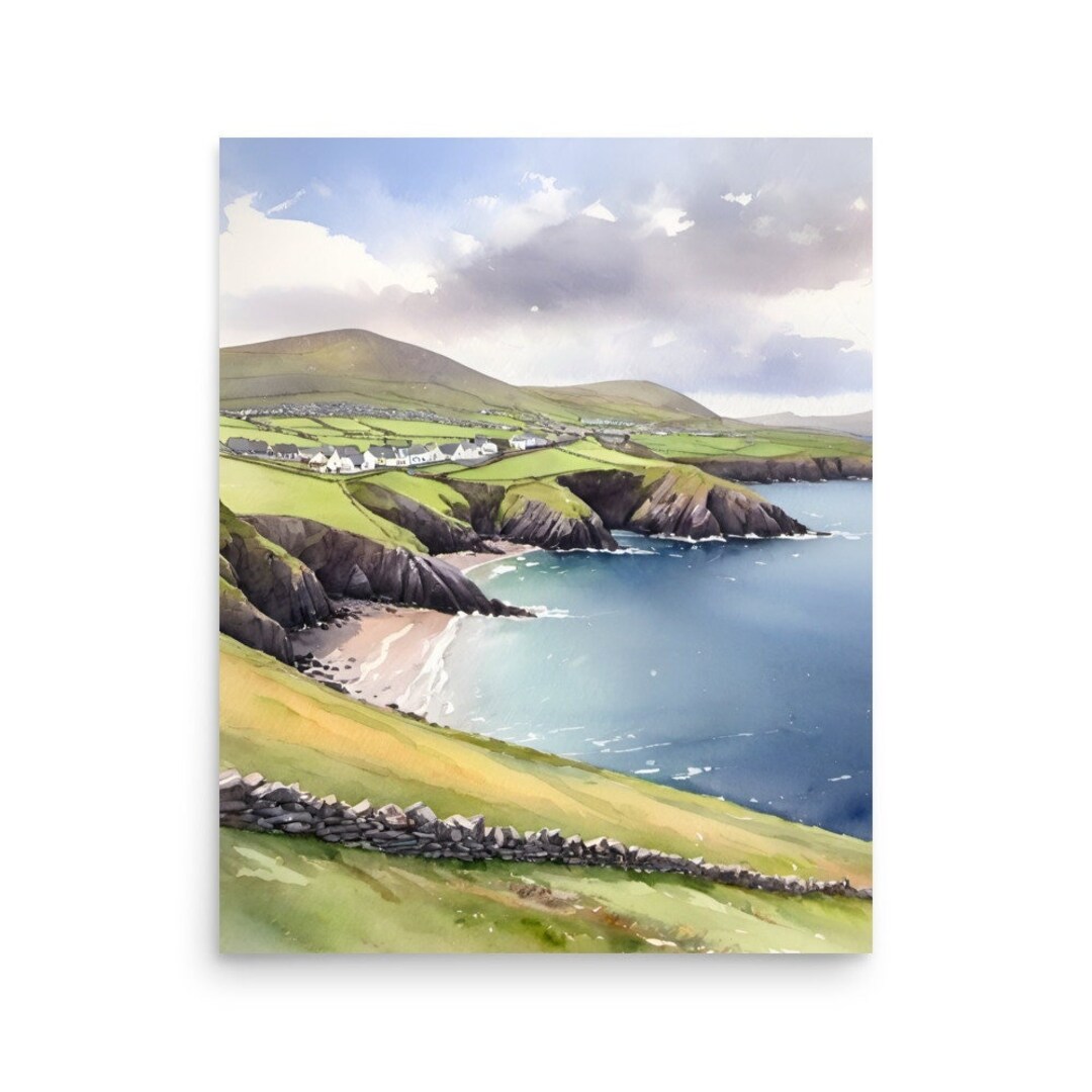 Dingle Peninsula Watercolor Print: Irish Coast Landscape Wall Art - Etsy