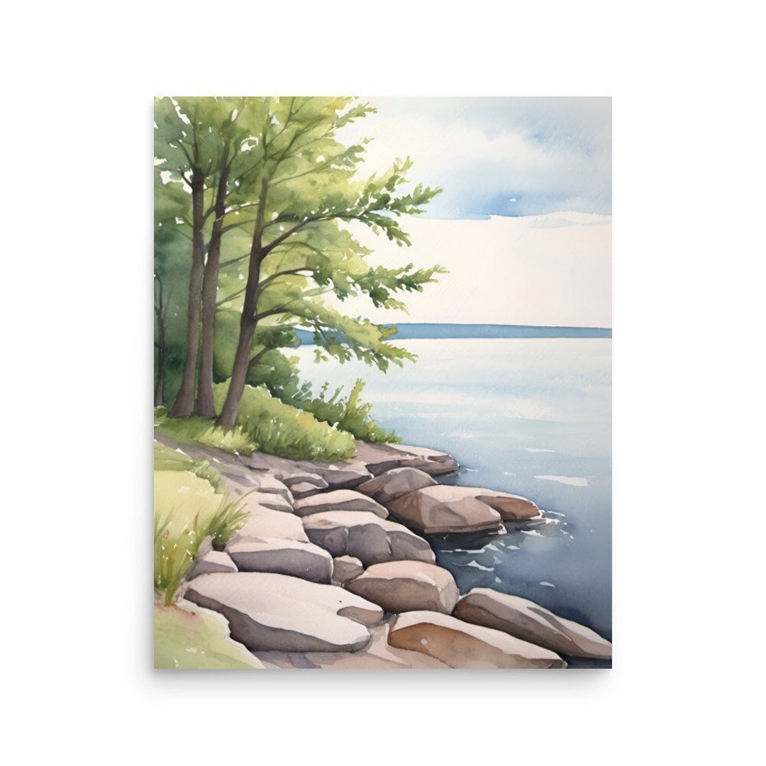 Lake Ontario Watercolor Art Print: Canadian Forest Landscape - Etsy