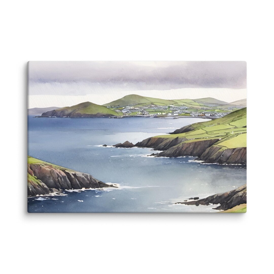 Dingle Peninsula Watercolor Painting: Irish Coastal Landscape Canvas ...