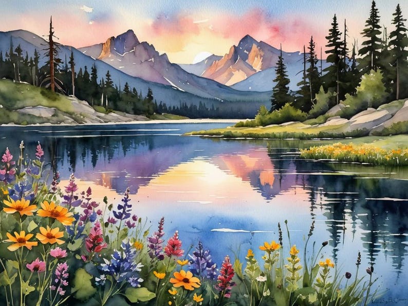 Redfish Lake Idaho Watercolor Art Print: Mountain Sunset Landscape - Etsy