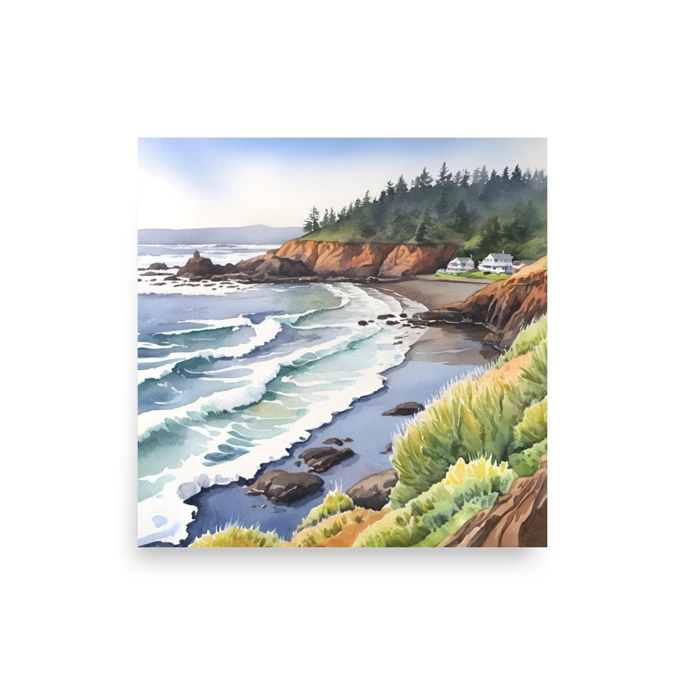 Yachats Painting Oregon Coast Watercolor Art Print Pacific Northwest ...