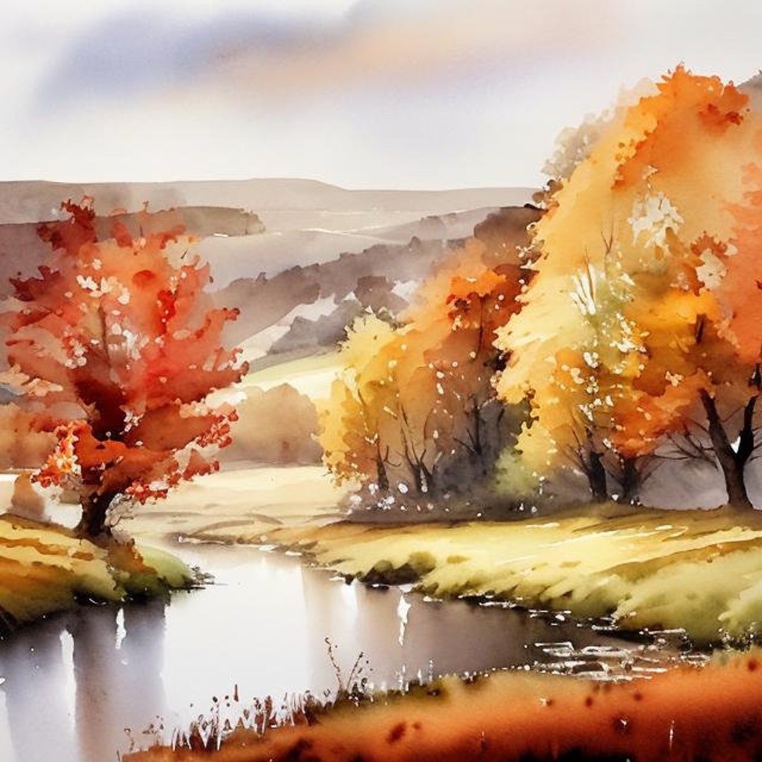 Vermont Watercolor Painting Fall Landscape Art Print Autumn Forest ...