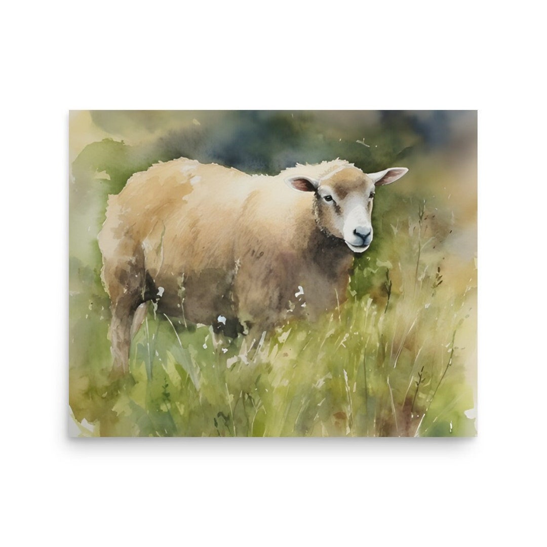 Sheep Watercolor Art Print: Farmhouse Country Landscape - Etsy