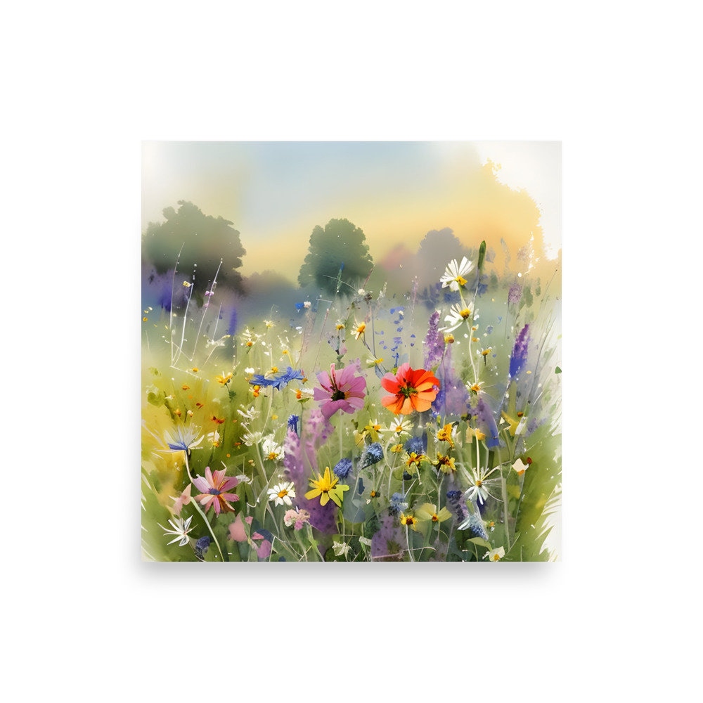 Wildflower Meadow Watercolor Art Print: Panoramic Landscape - Etsy