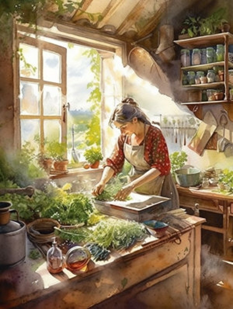Watercolor Drawing of Woman Cooking in the Kitchen Cooking - Etsy