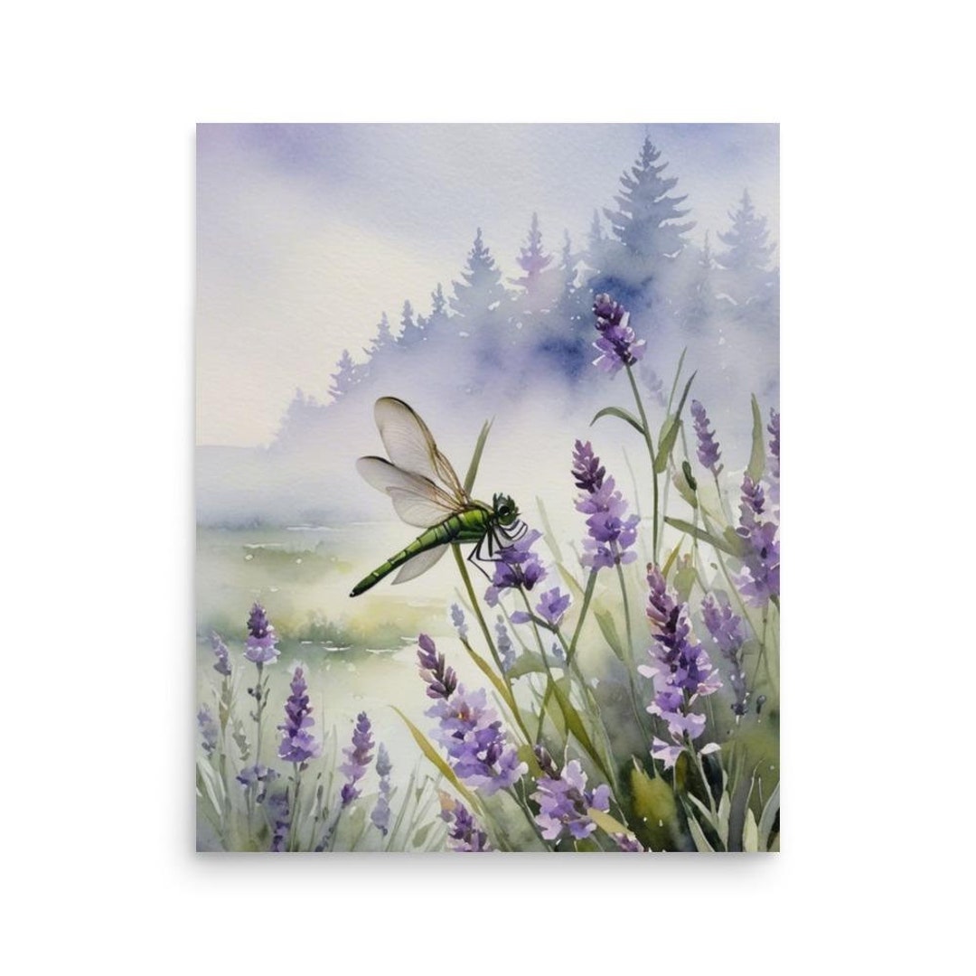 Dragonfly and Lavender Watercolor Art Print: Botanical Insect Poster - Etsy