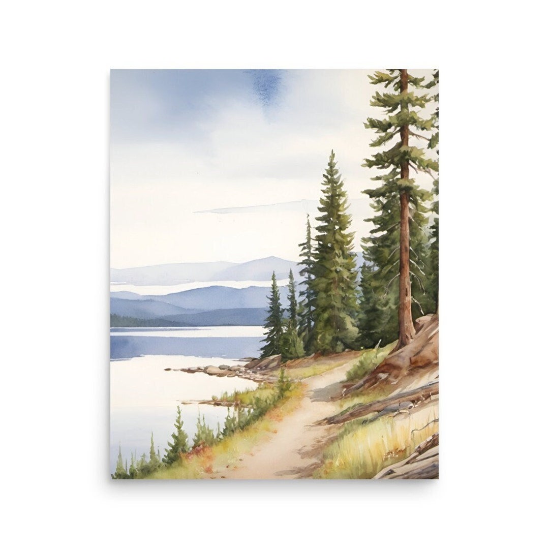 Priest Lake Watercolor Art Print: Idaho Landscape, Pine Trees - Etsy