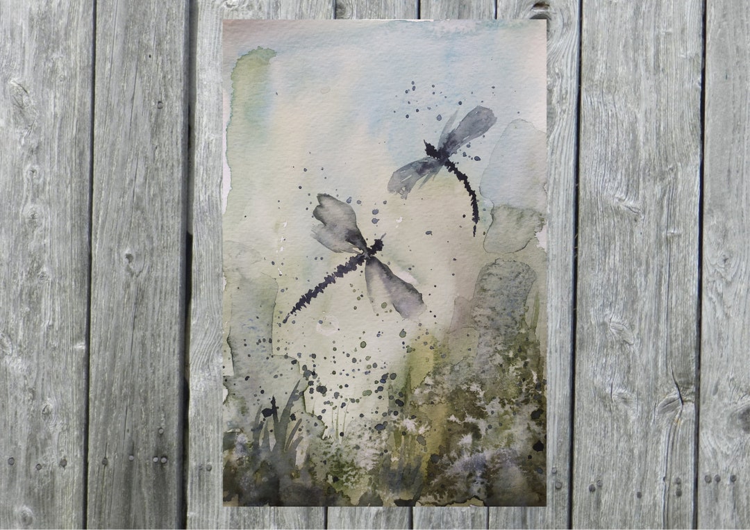 Dragonfly Original Watercolor Painting-dragonfly Watercolor Meadow ...