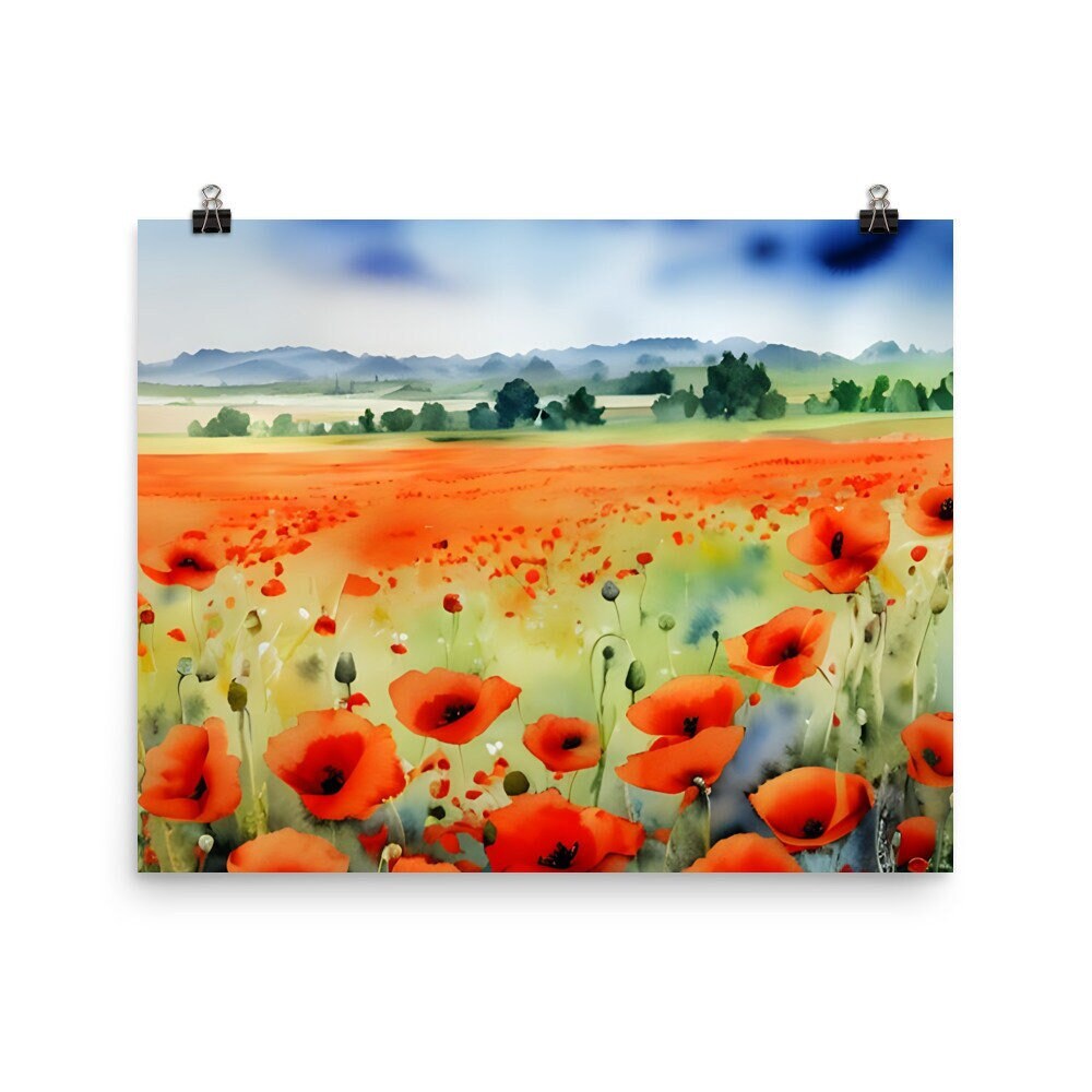 Poppies Field Watercolor Painting California Poppy Print Poppies Meadow ...