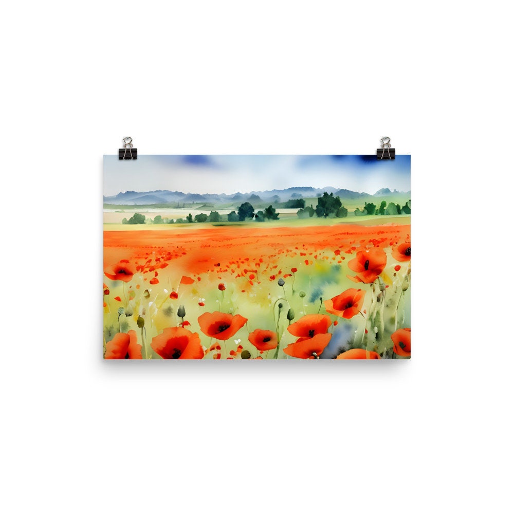 Poppies Field Watercolor Painting California Poppy Print Poppies Meadow ...