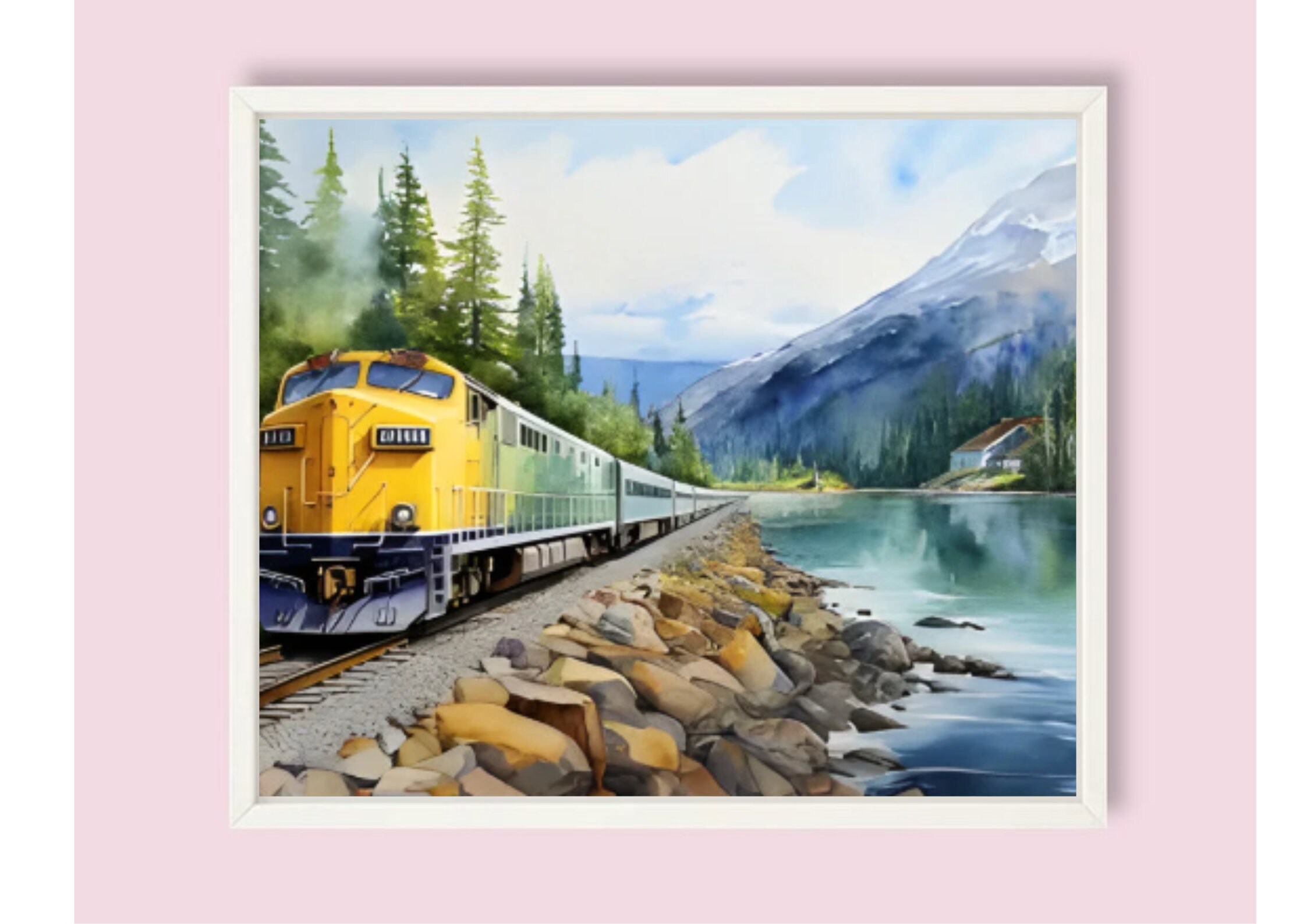 Alaska Train Watercolor Art Print: Mountain Lake Landscape Poster - Etsy