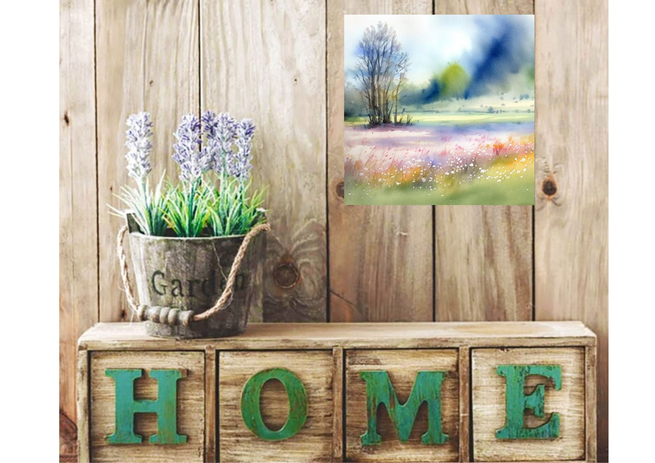 Spring Landscape Painting Misri Forest and Wildflowers Field Watercolor ...