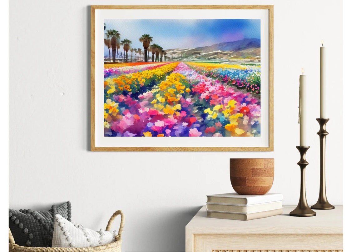 California Painting Carlsbad Flower Fields Watercolor Art Print ...