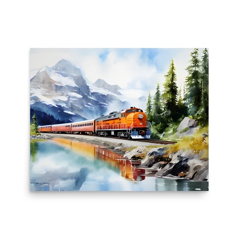 Alaska Train Watercolor Painting: Mountain Landscape Art Print - Etsy