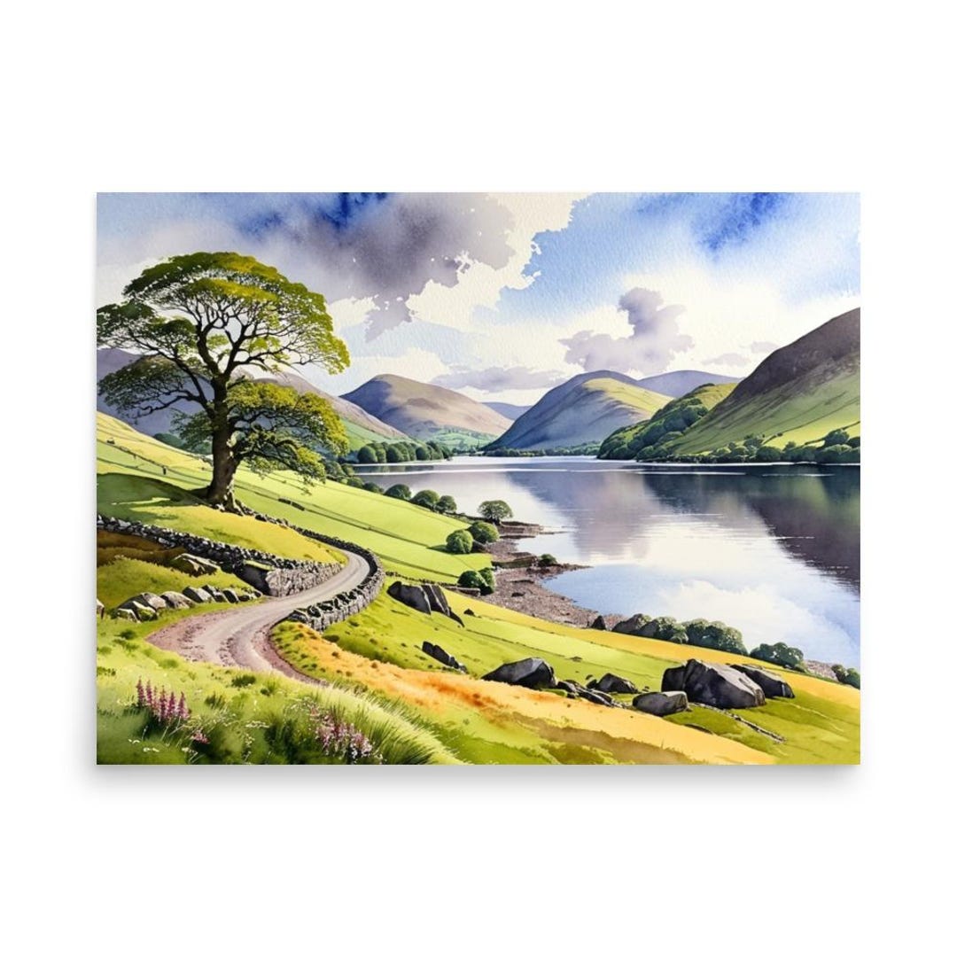 Windermere Lake District Art Print: English Landscape Watercolor - Etsy