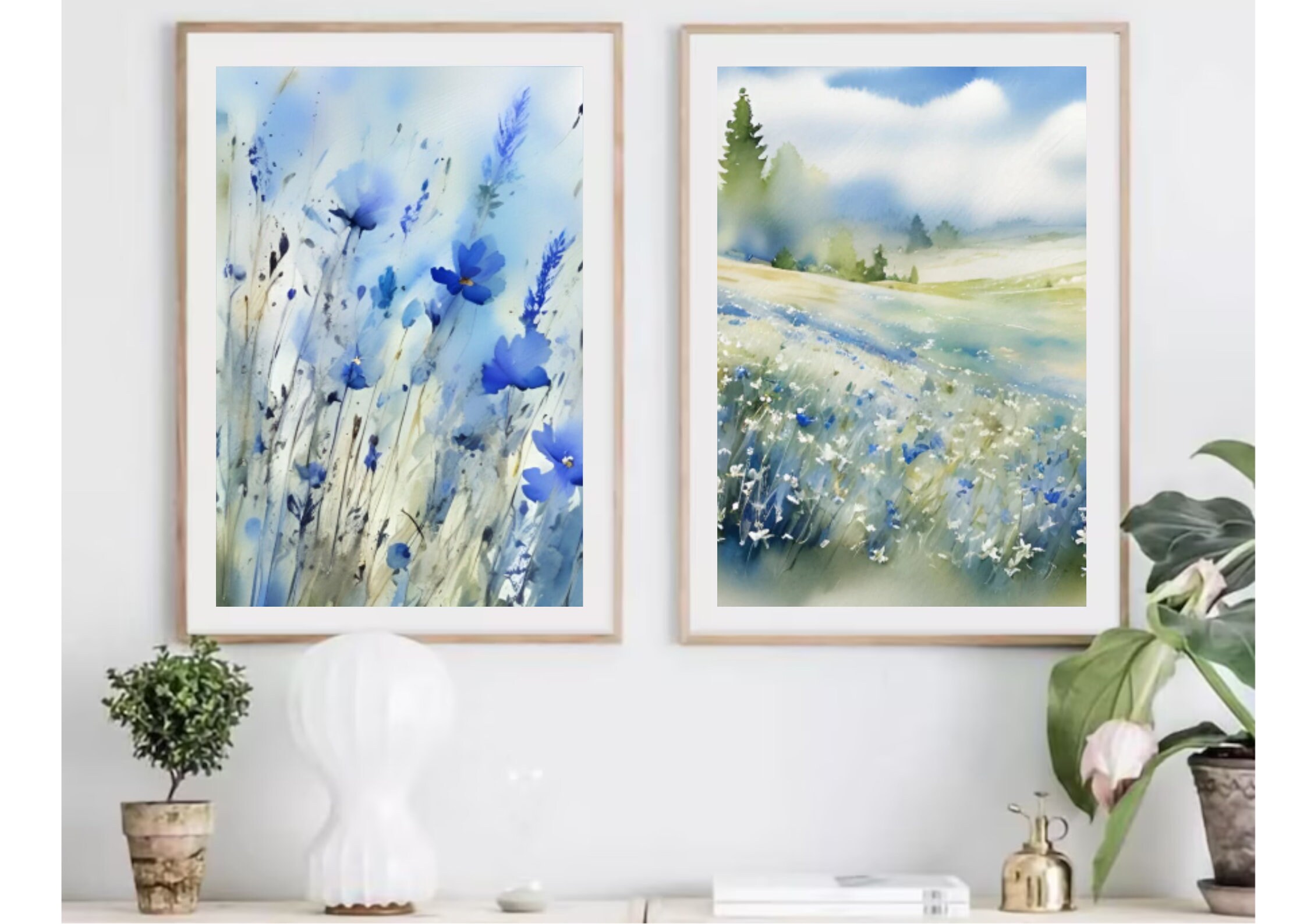 Wildflower Meadow Watercolor Art Print: Misty Landscape Wall Decor - Etsy