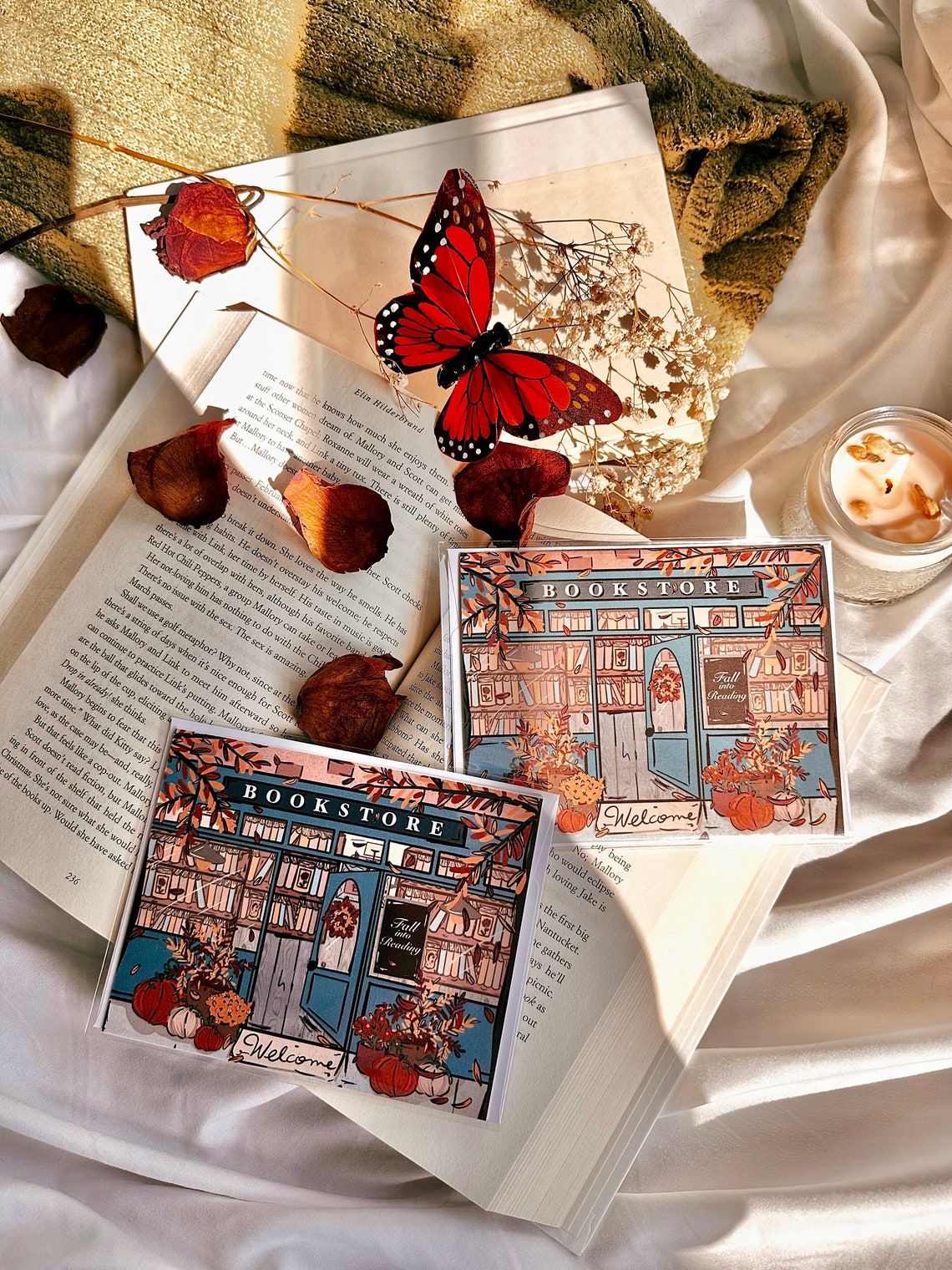 Fall Bookshop Greeting Card: Illustrated Autumn Bookstore Scene - Etsy