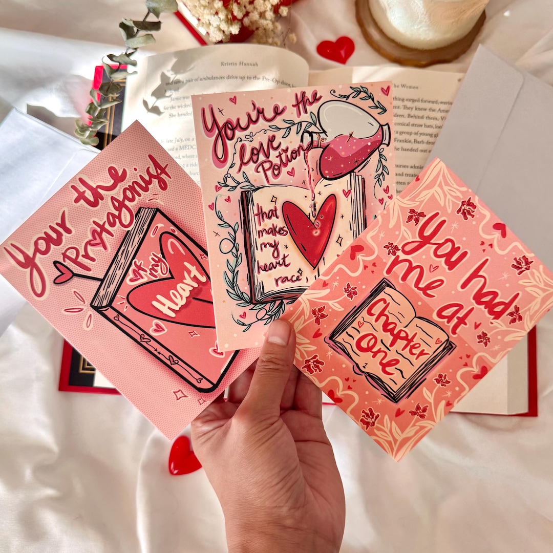 Set of 3 Valentines Bookish Greeting Cards or Individual | Valentine’s ...
