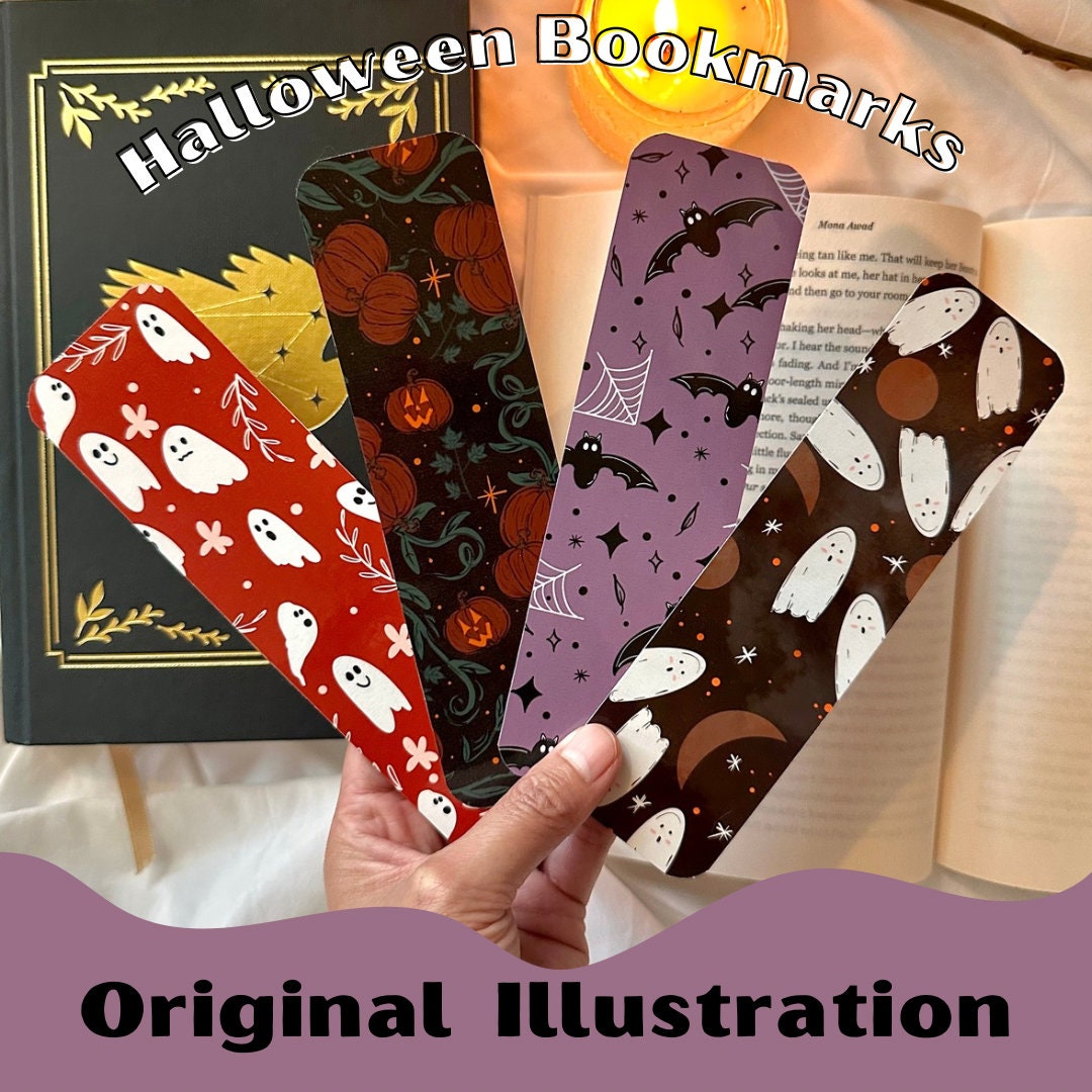 Illustrated Halloween Bookmarks: Ghost, Pumpkin, Bats - Book Lover Gift ...