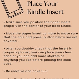 Kindle Insert, Paperwhite, Oasis, Colorsoft and Basic Kindle Insert ...