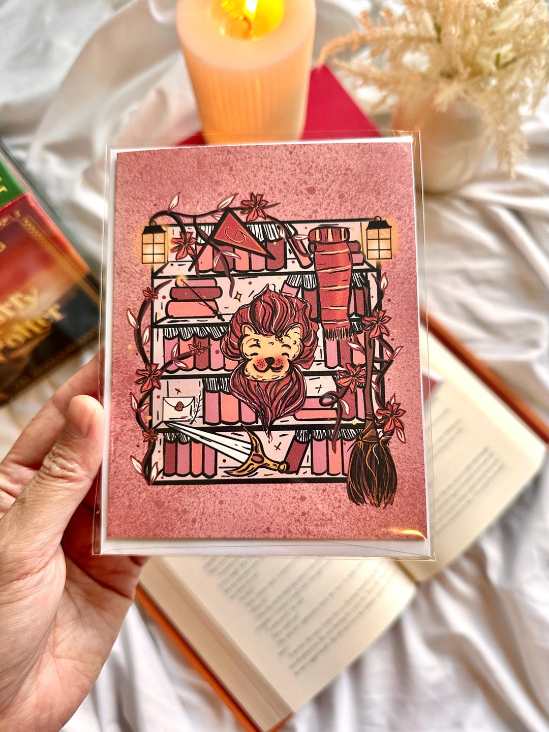 Griffin Bookshelf Greeting Card: Fantasy Wizard Blank Card - Etsy