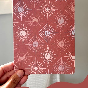 Kindle Cardstock Insert | Celestial Maroon Pattern | Stars, Moon & Sun ...