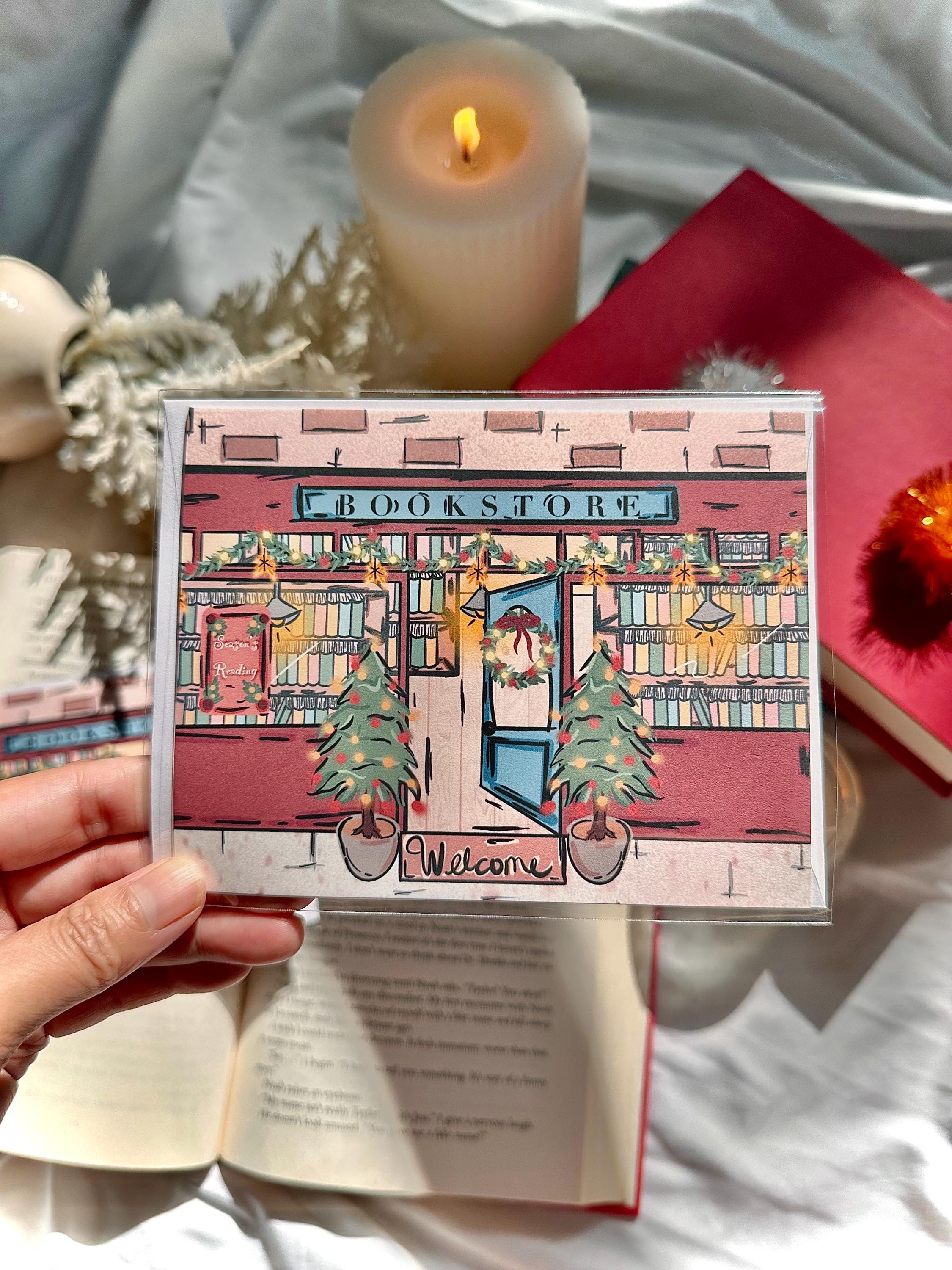 Bookshop Christmas Greeting Card: Holiday Bookstore Illustration - Etsy
