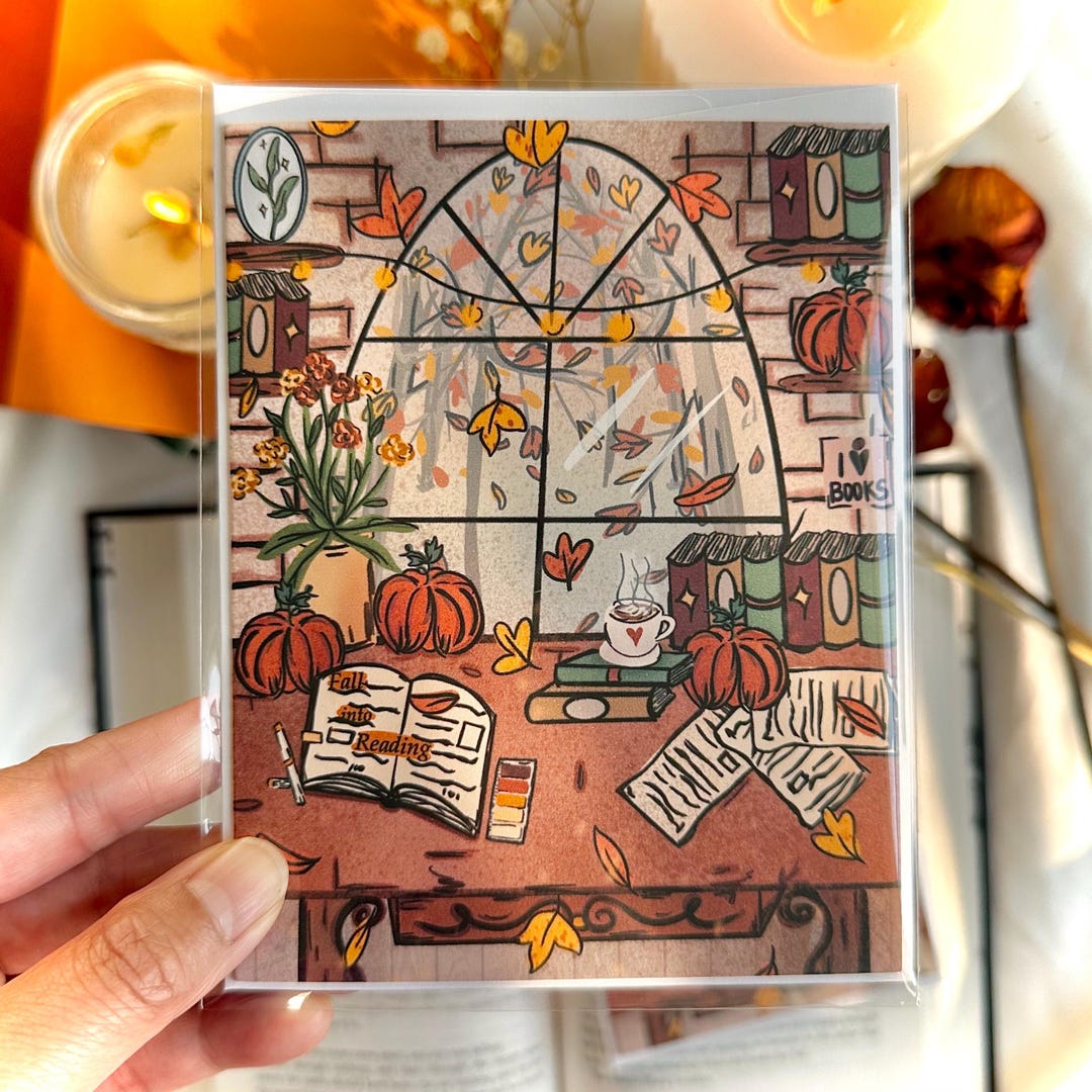 Fall Reading Nook Greeting Card Illustrated | Fall Into Reading ...