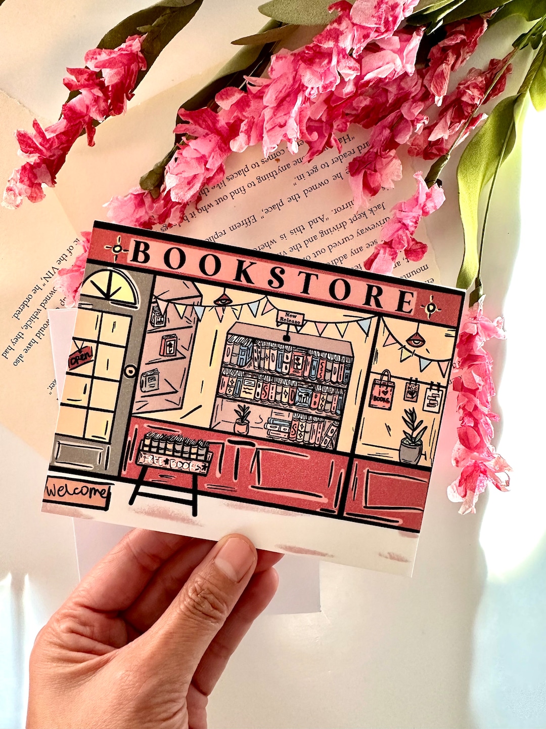 Bookshop Greeting Card |illustrated | Library Bookshop Card| Bookish ...