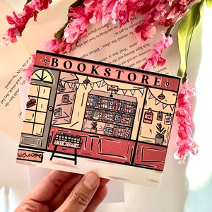 Bookshop Greeting Card |illustrated | Library Bookshop Card| Bookish ...