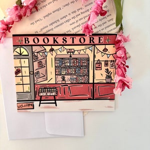 Bookshop Greeting Card |illustrated | Library Bookshop Card| Bookish ...