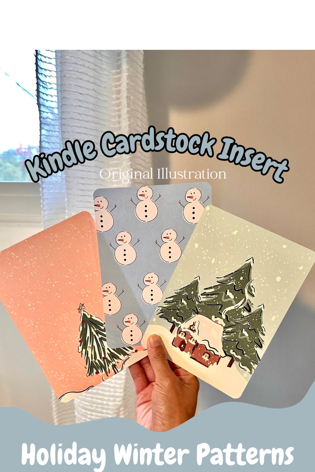 Original Art Kindle Cardstock Insert Holiday Snowman, Christmas Tree ...