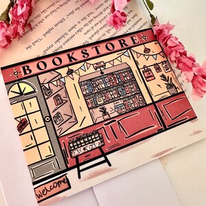 Bookshop Greeting Card |illustrated | Library Bookshop Card| Bookish ...