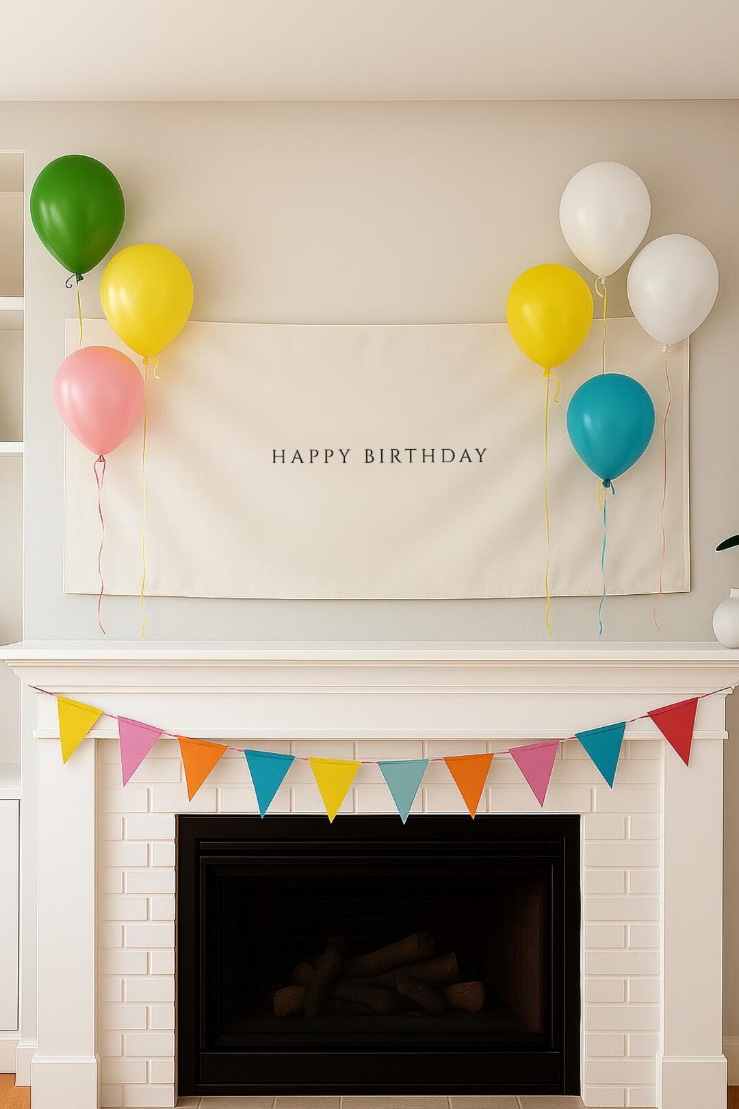 Minimalist Fabric Happy Birthday Banner: Reusable Neutral Party Decor ...