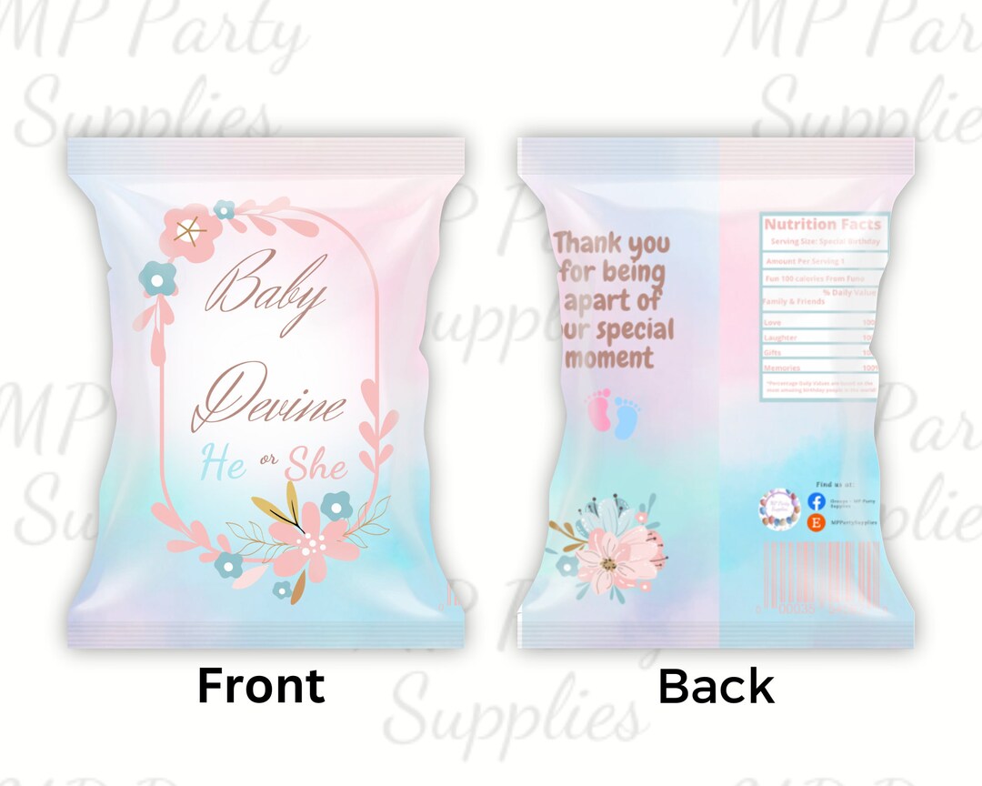 Gender Reveal Crisps Bag, Personalised, Birthday, Party Favours, Baby ...