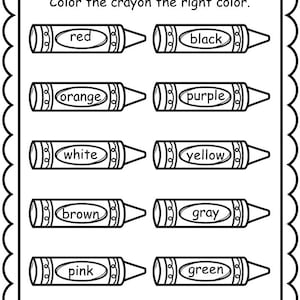 Crayon Colors Worksheet | Digital Download | Sight Words | No Prep ...