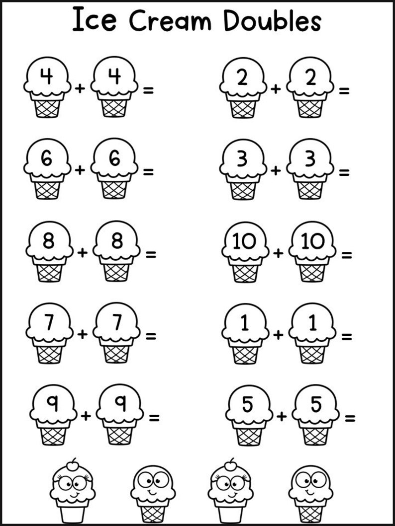 Ice Cream Doubles Math Worksheet | Digital Download Math | Elementary ...