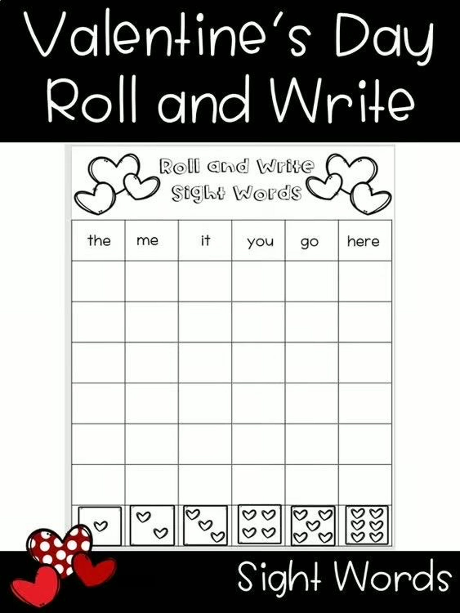 Roll and Write Sight Words: Valentine’s Day Theme Worksheet (instant ...