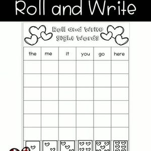 Roll and Write Sight Words: Valentine’s Day Theme Worksheet (instant ...