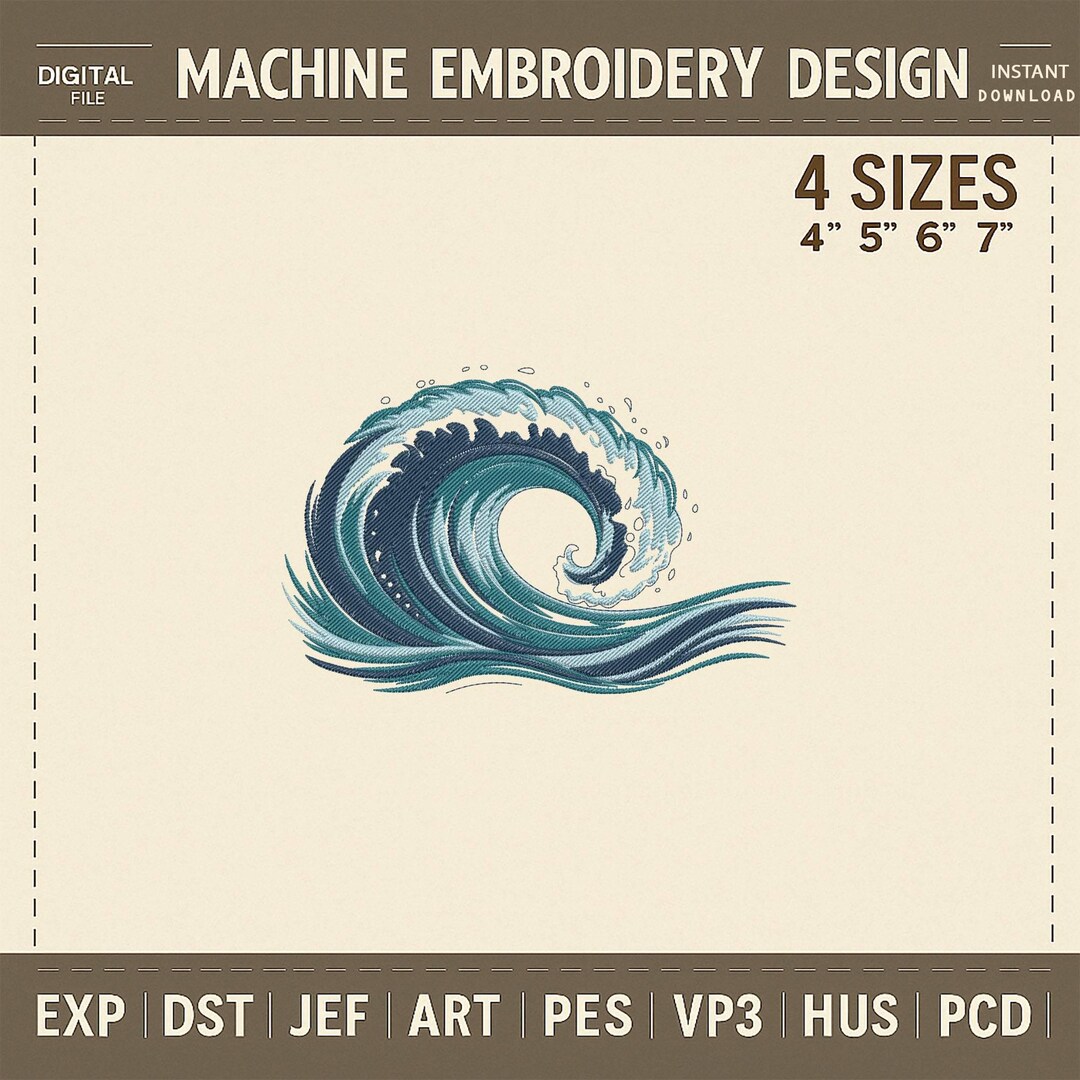 Ocean Wave Embroidery Design, Beach Surf Sea Wave Machine Embroidery ...