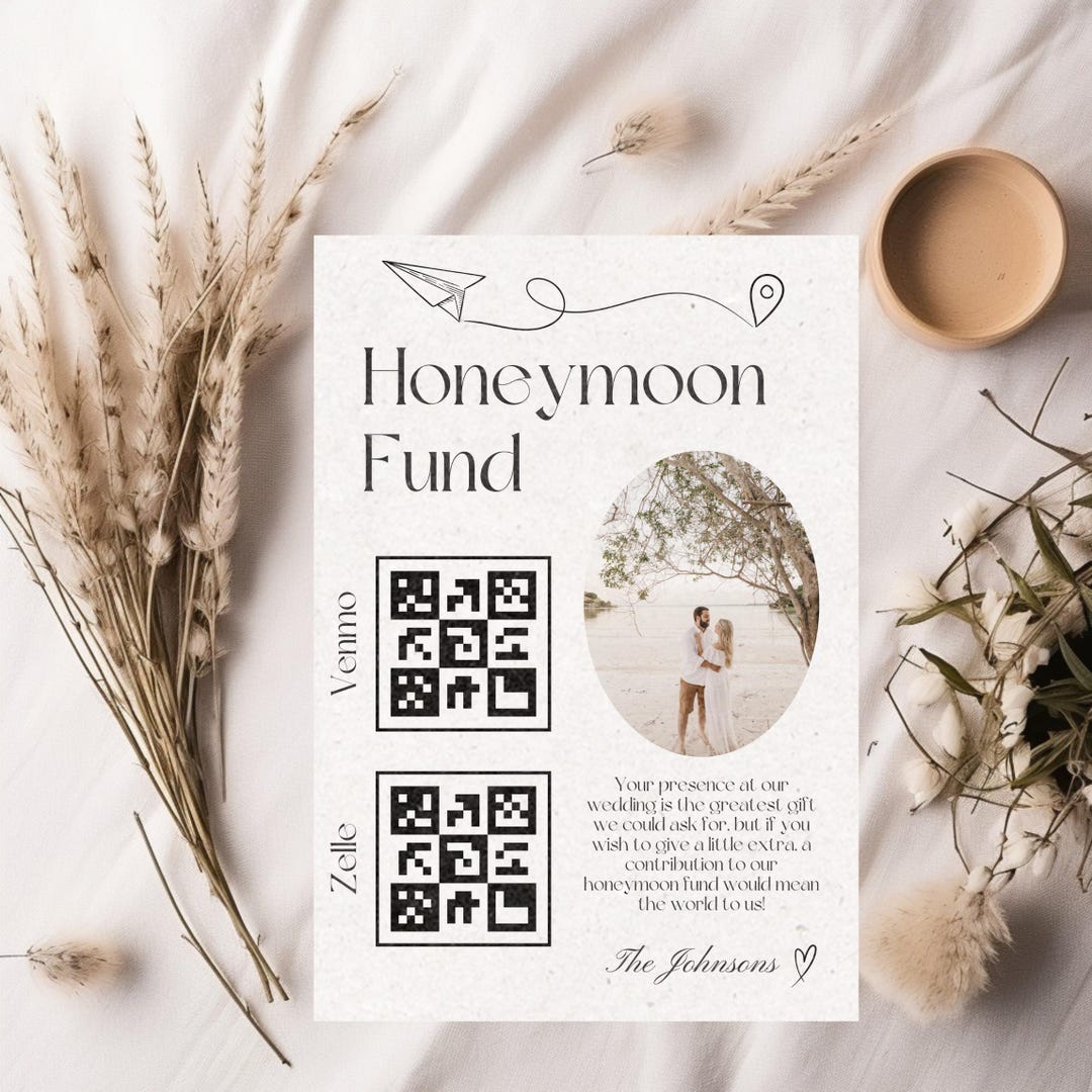 Honeymoon Fund QR Code Wedding Sign | Editable Canva Template | Venmo ...