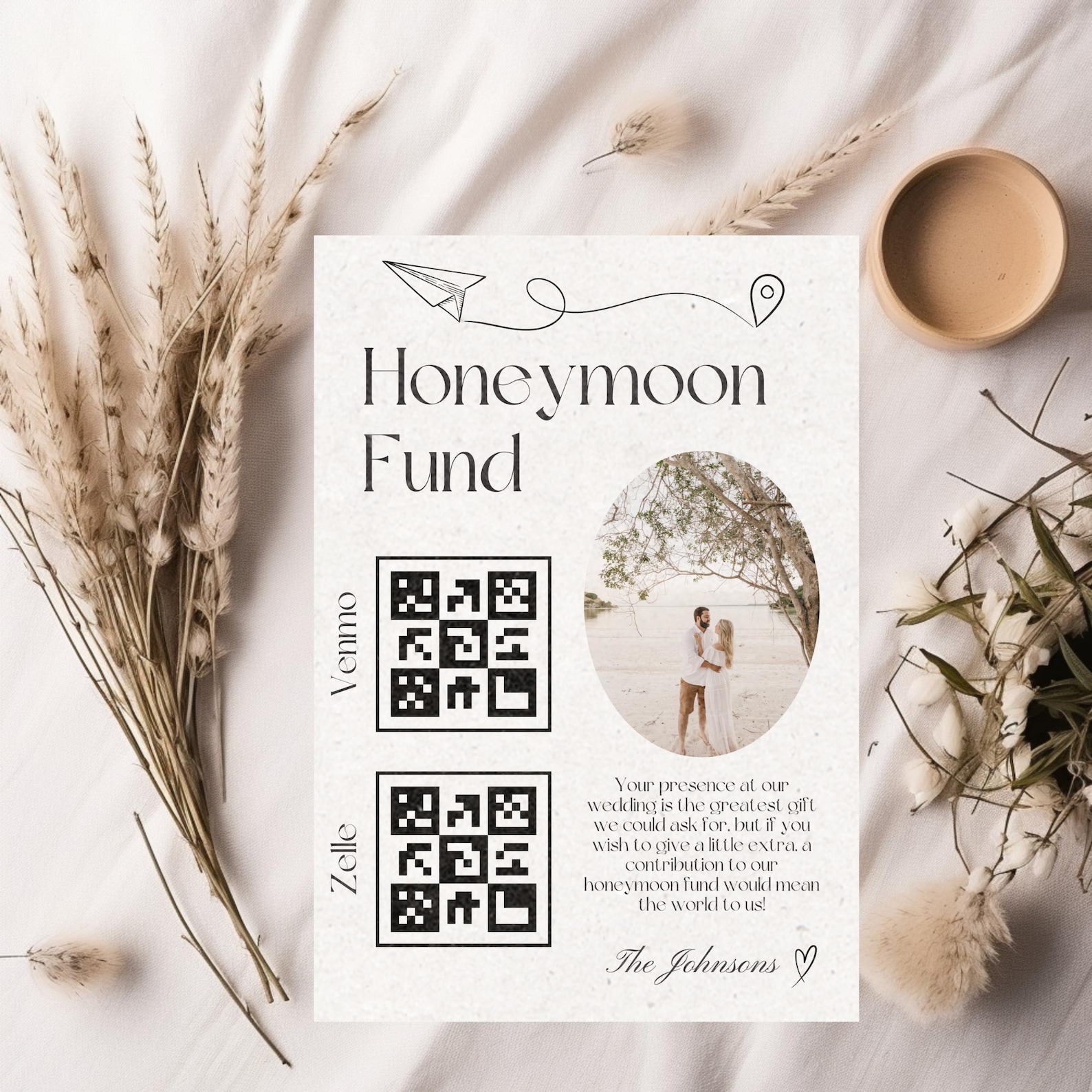 Honeymoon Fund QR Code Wedding Sign Editable Canva Template Venmo Zelle ...